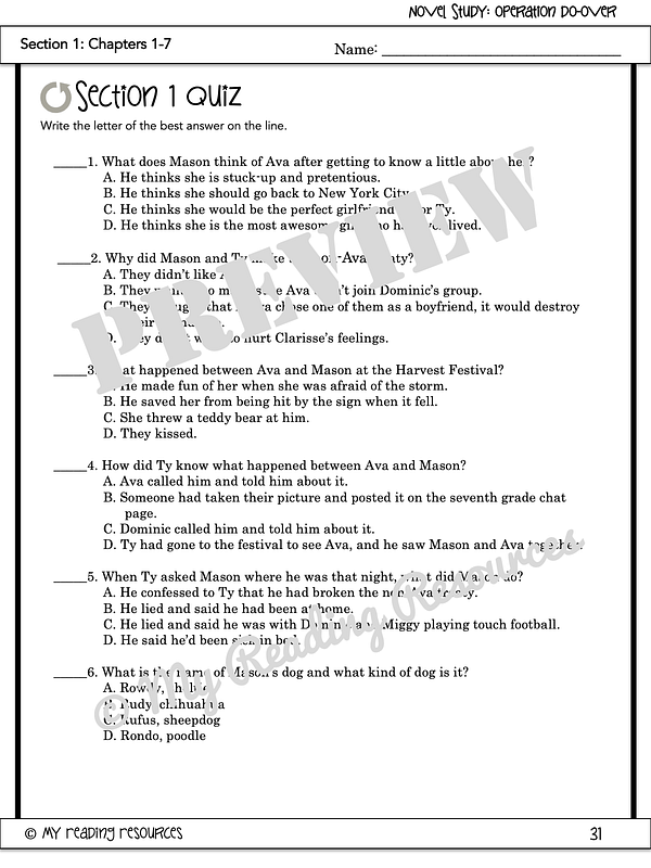 Operation Do-Over Novel Study - My Reading Resources