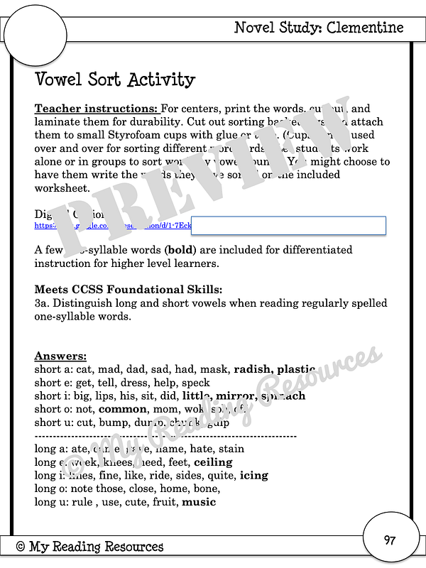 Clementine Novel Study - My Reading Resources