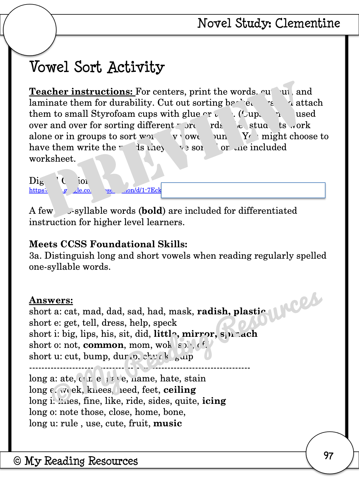 Clementine Novel Study - My Reading Resources