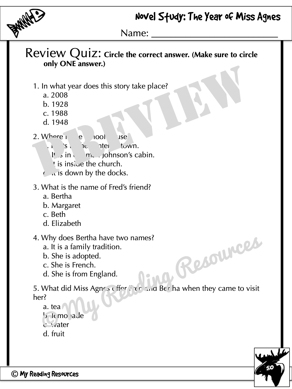 The Year of Miss Agnes Novel Study - My Reading Resources