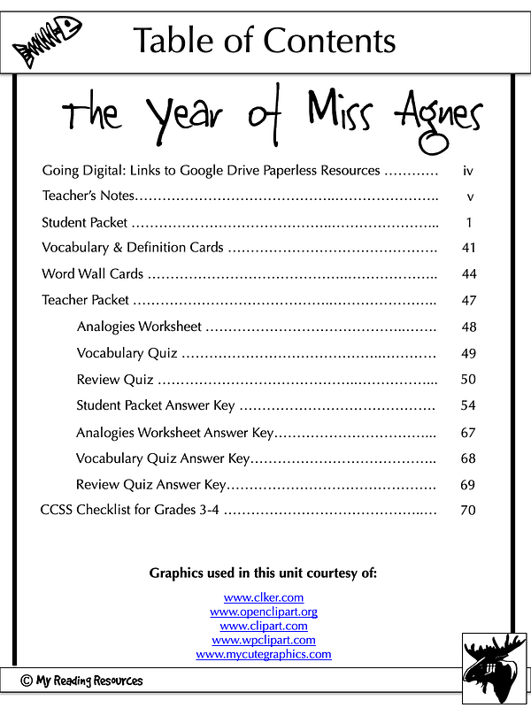 The Year of Miss Agnes Novel Study - My Reading Resources
