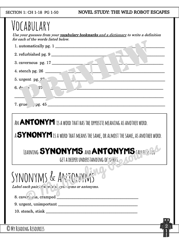 The Wild Robot Escapes Novel Study - My Reading Resources