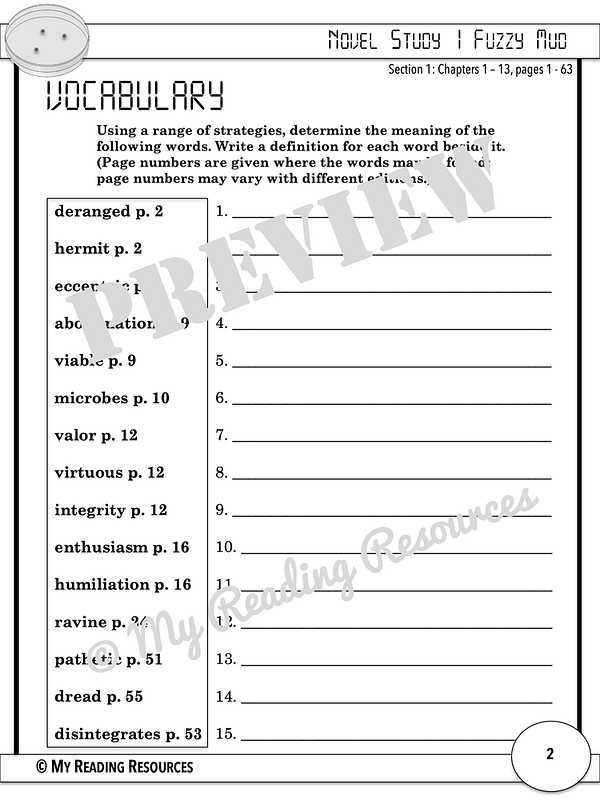 Fuzzy Mud Novel Study - My Reading Resources