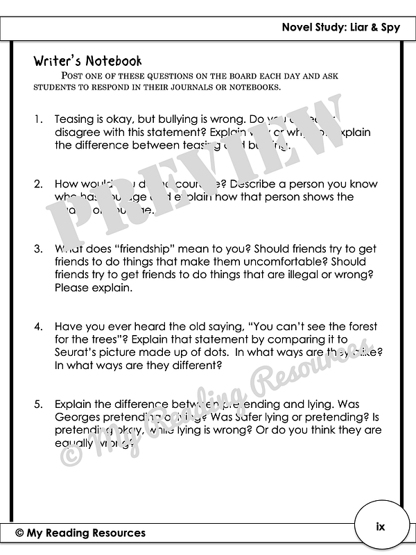 Liar & Spy Novel Study - My Reading Resources
