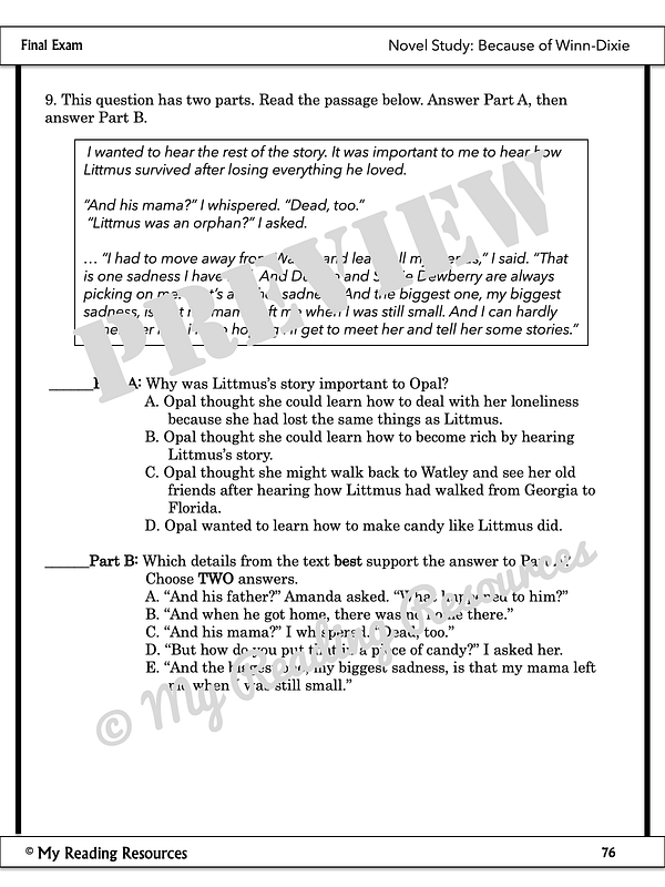 Because of Winn-Dixie Novel Study - My Reading Resources