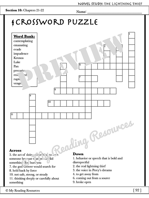 Percy Jackson and the Olympians: The Lightning Thief Novel Study - My ...