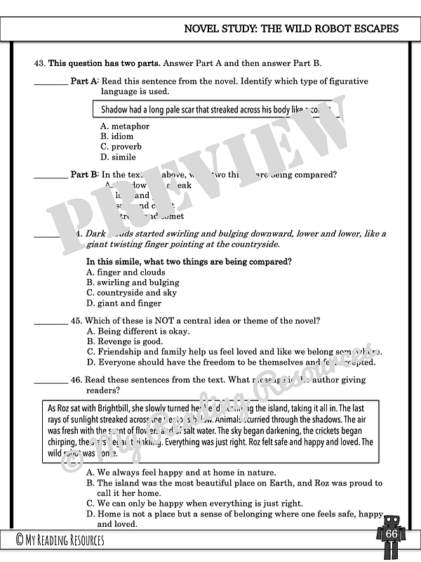 The Wild Robot Escapes Novel Study - My Reading Resources