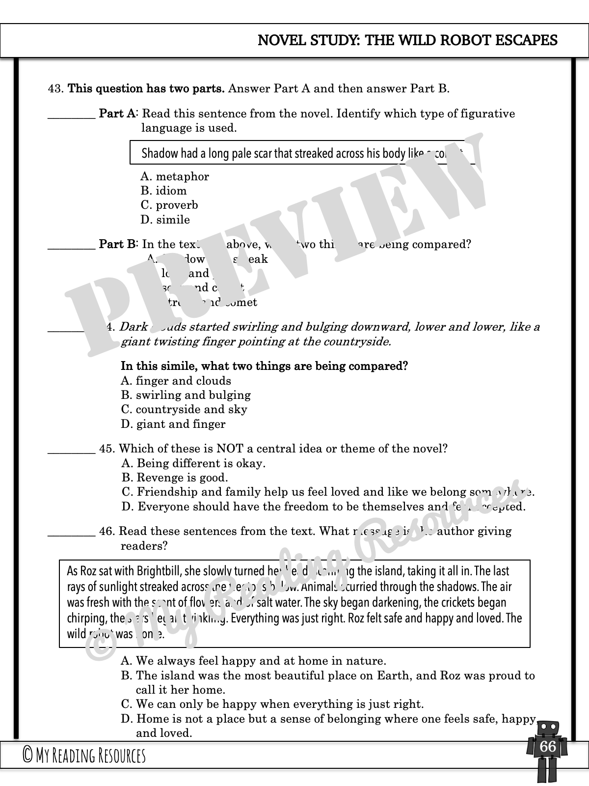 The Wild Robot Escapes Novel Study - My Reading Resources