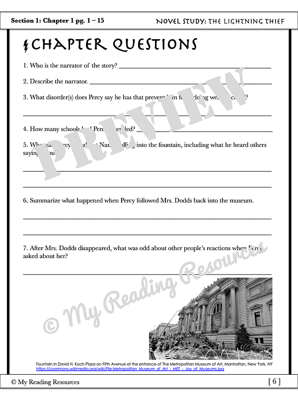 Percy Jackson and the Olympians: The Lightning Thief Novel Study - My ...