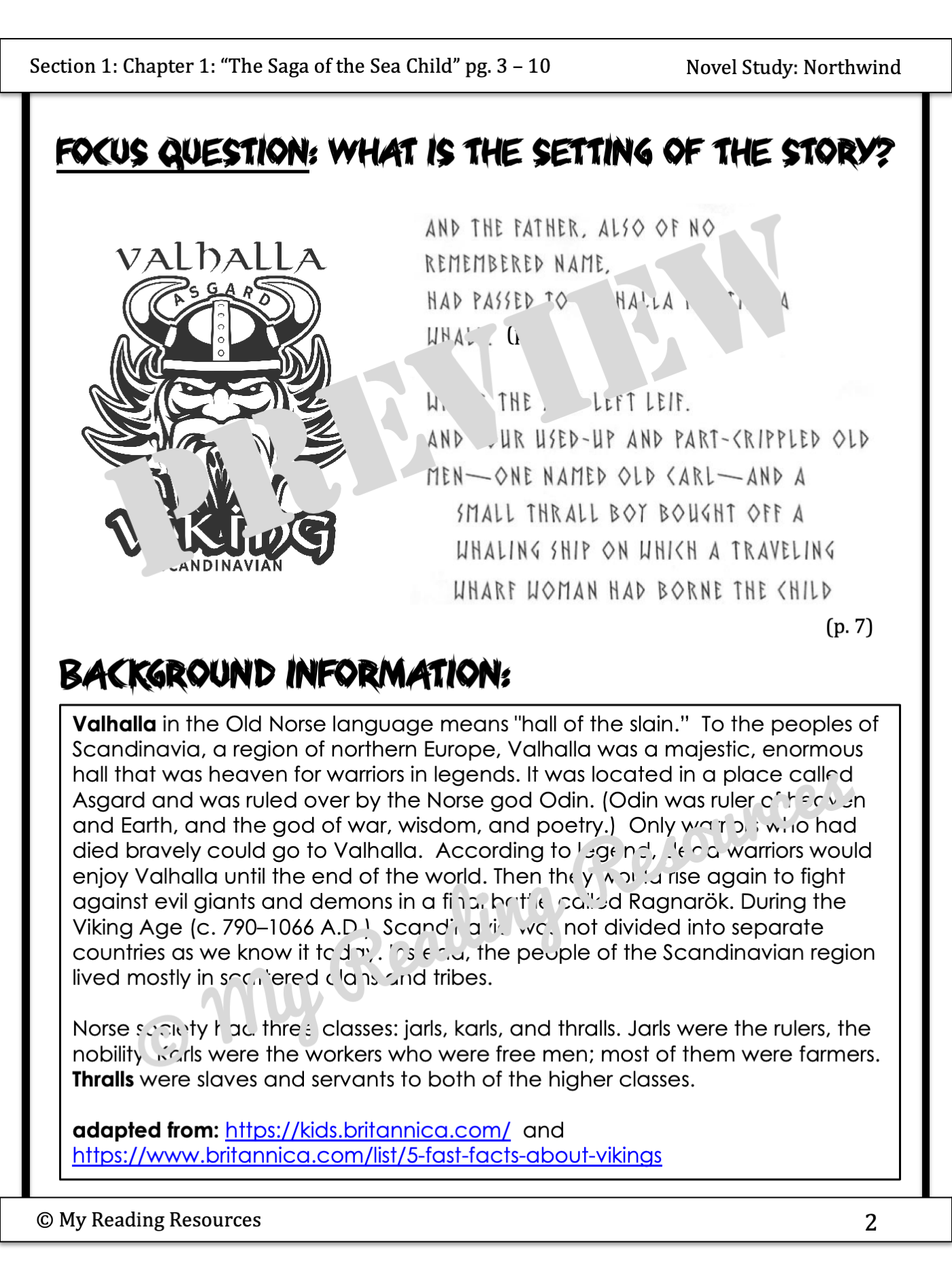 Northwind Student Worksheet Packet - My Reading Resources