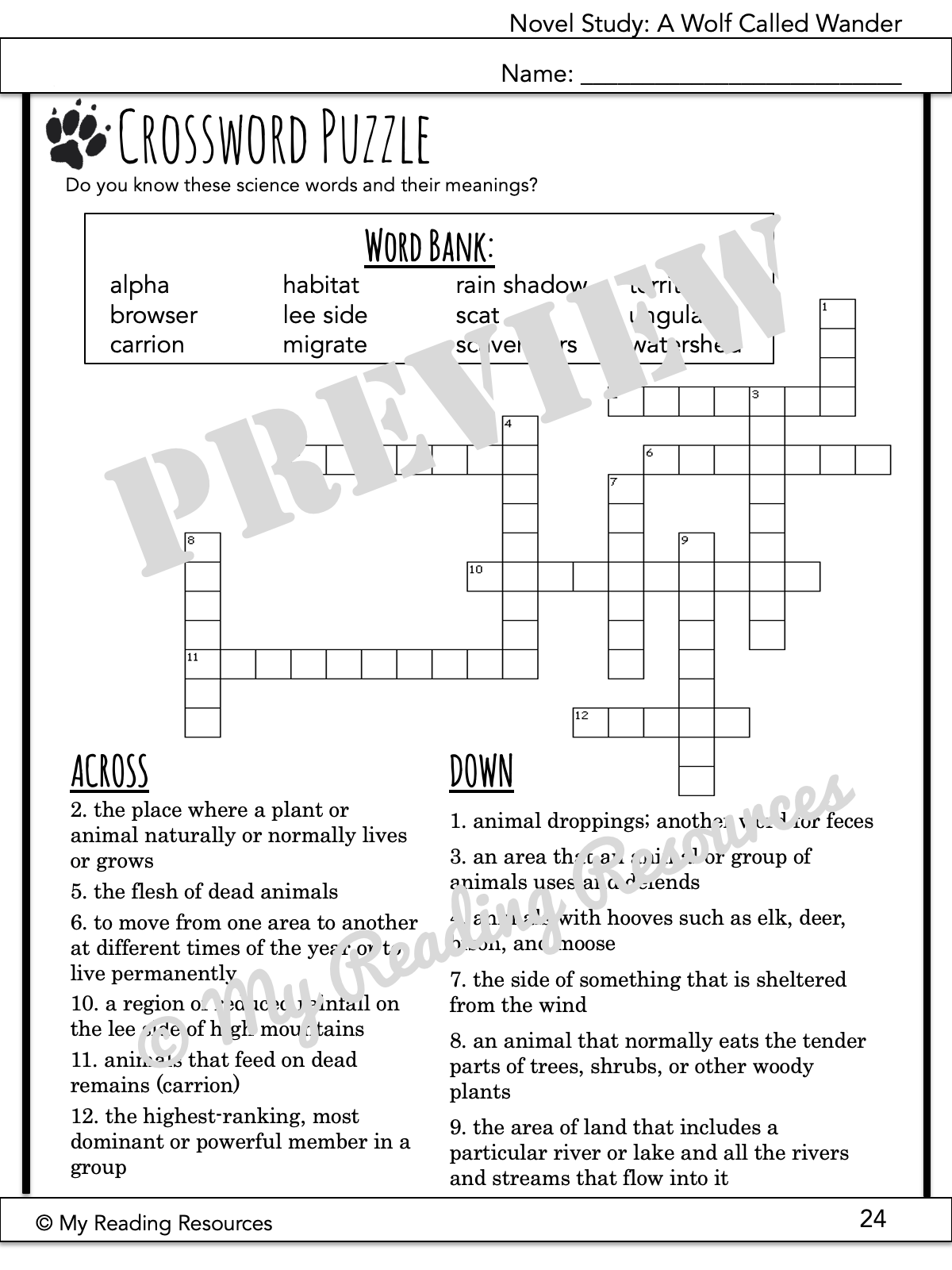 A Wolf Called Wander Novel Study - My Reading Resources