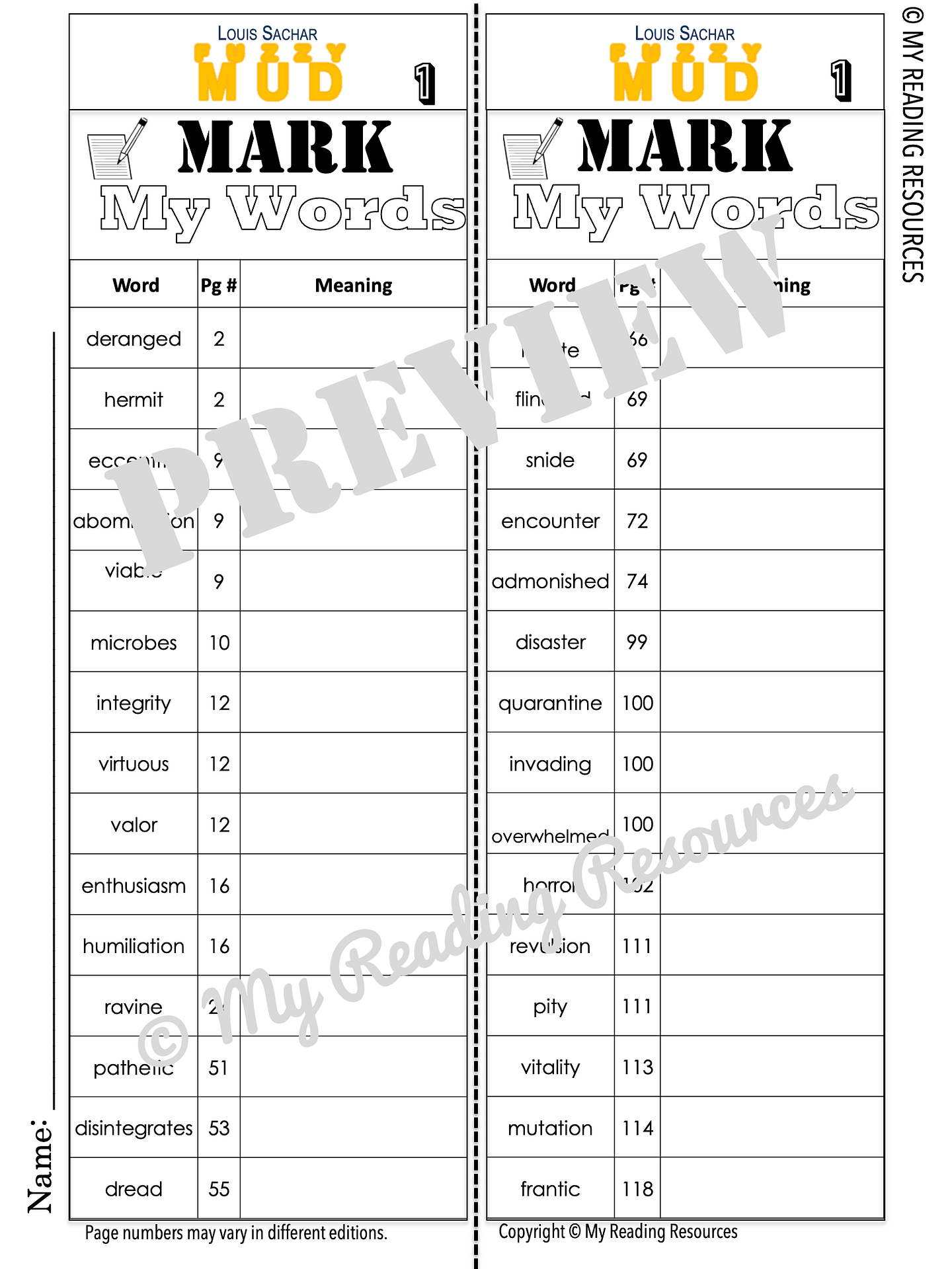 Fuzzy Mud Novel Study - My Reading Resources