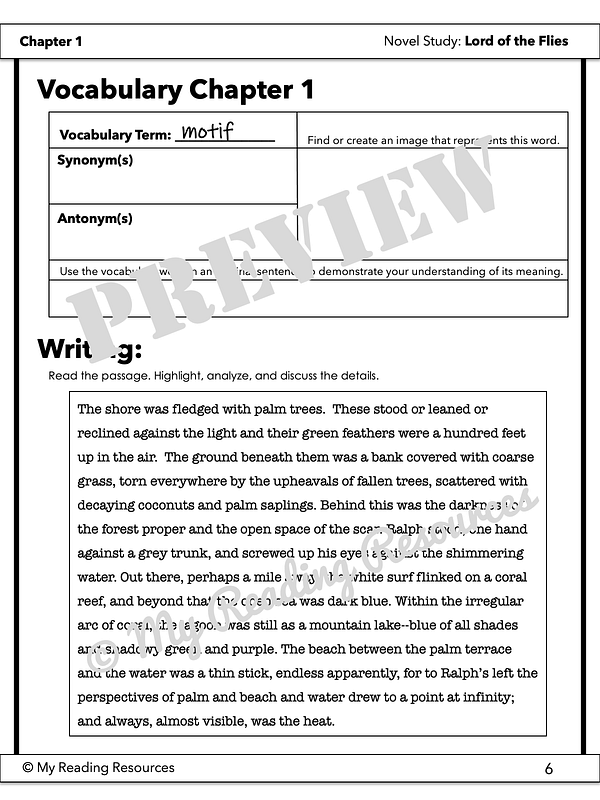 Lord of the Flies Novel Study - My Reading Resources