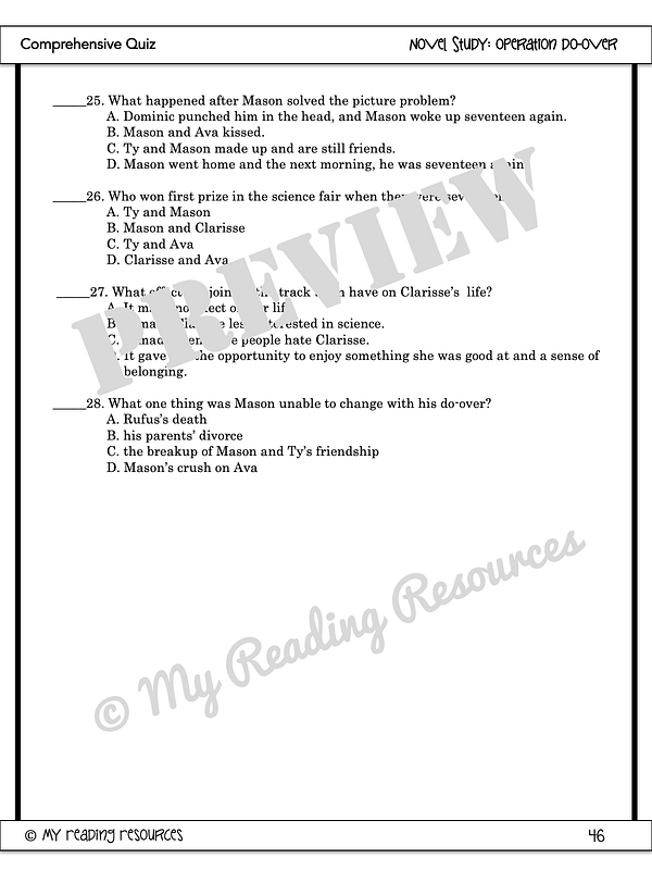 Operation Do-Over Comprehensive Quiz - My Reading Resources