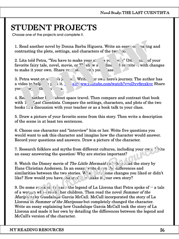 The Last Cuentista Novel Study - My Reading Resources