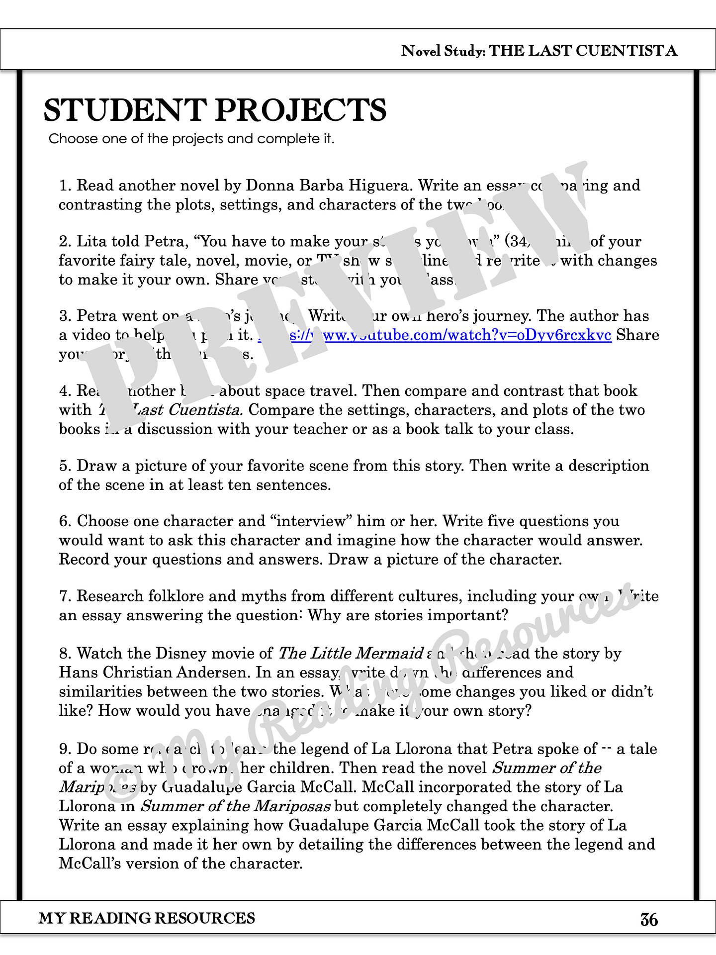 The Last Cuentista Novel Study - My Reading Resources