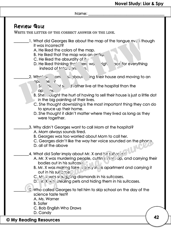Liar & Spy Novel Study - My Reading Resources