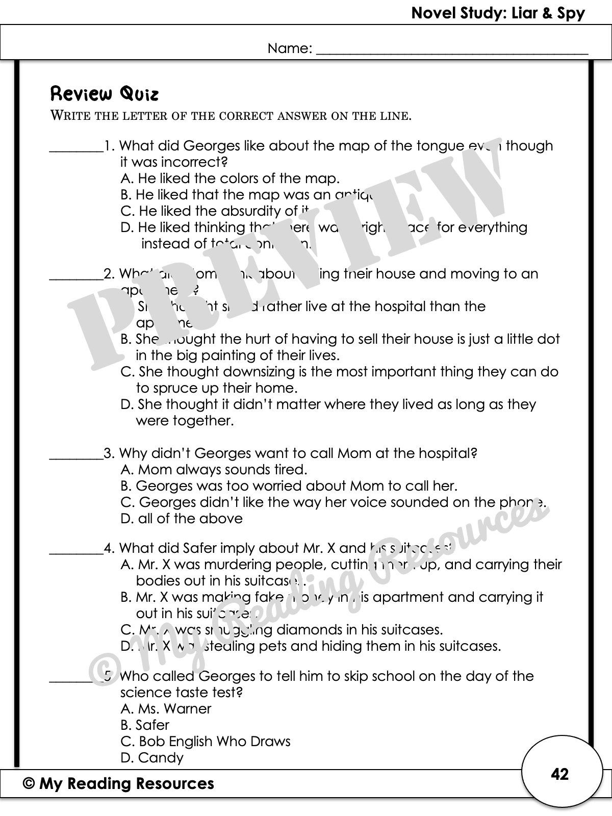 Liar & Spy Novel Study - My Reading Resources