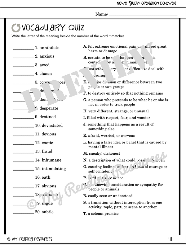 Operation Do-Over Novel Study - My Reading Resources