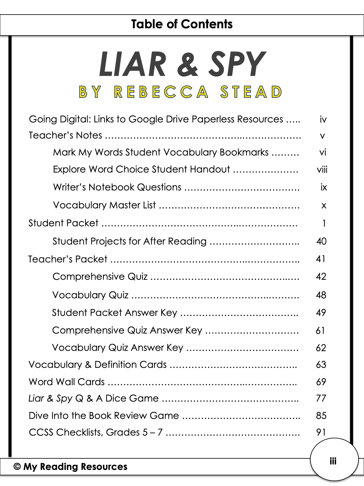 Liar & Spy Novel Study - My Reading Resources