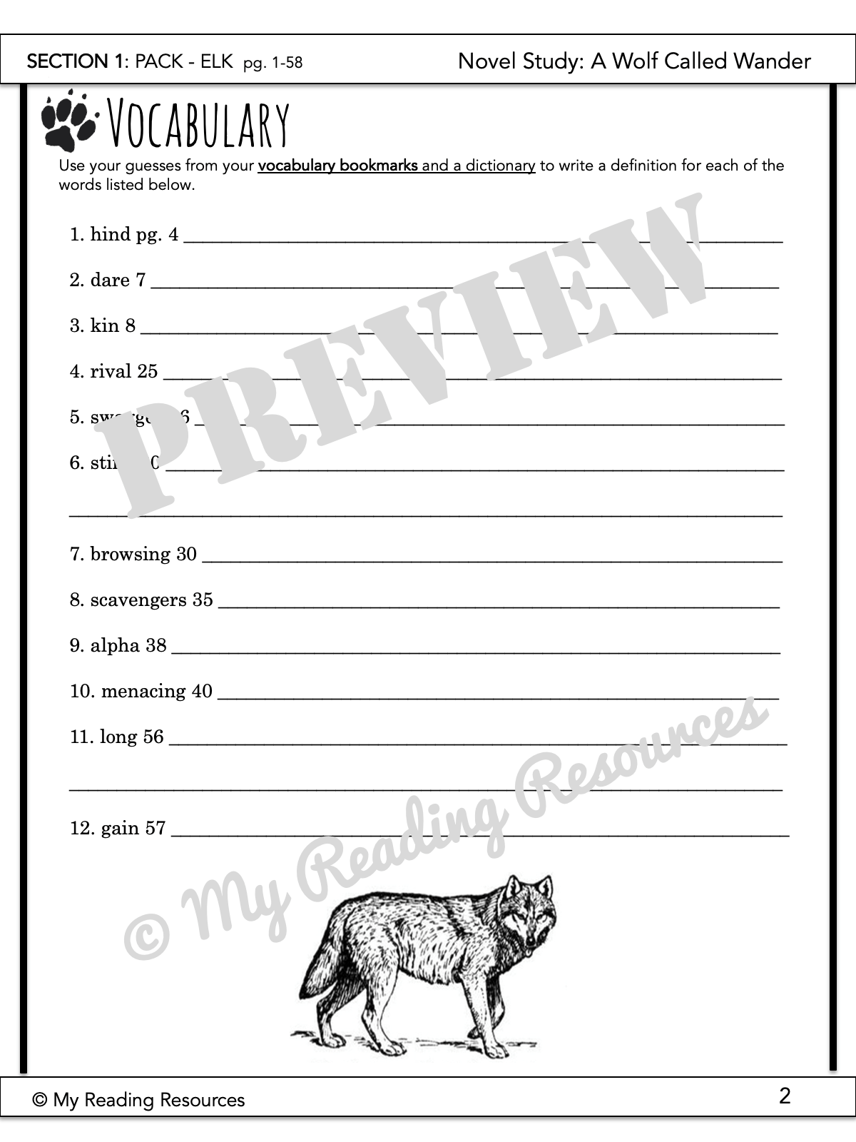 A Wolf Called Wander Novel Study - My Reading Resources