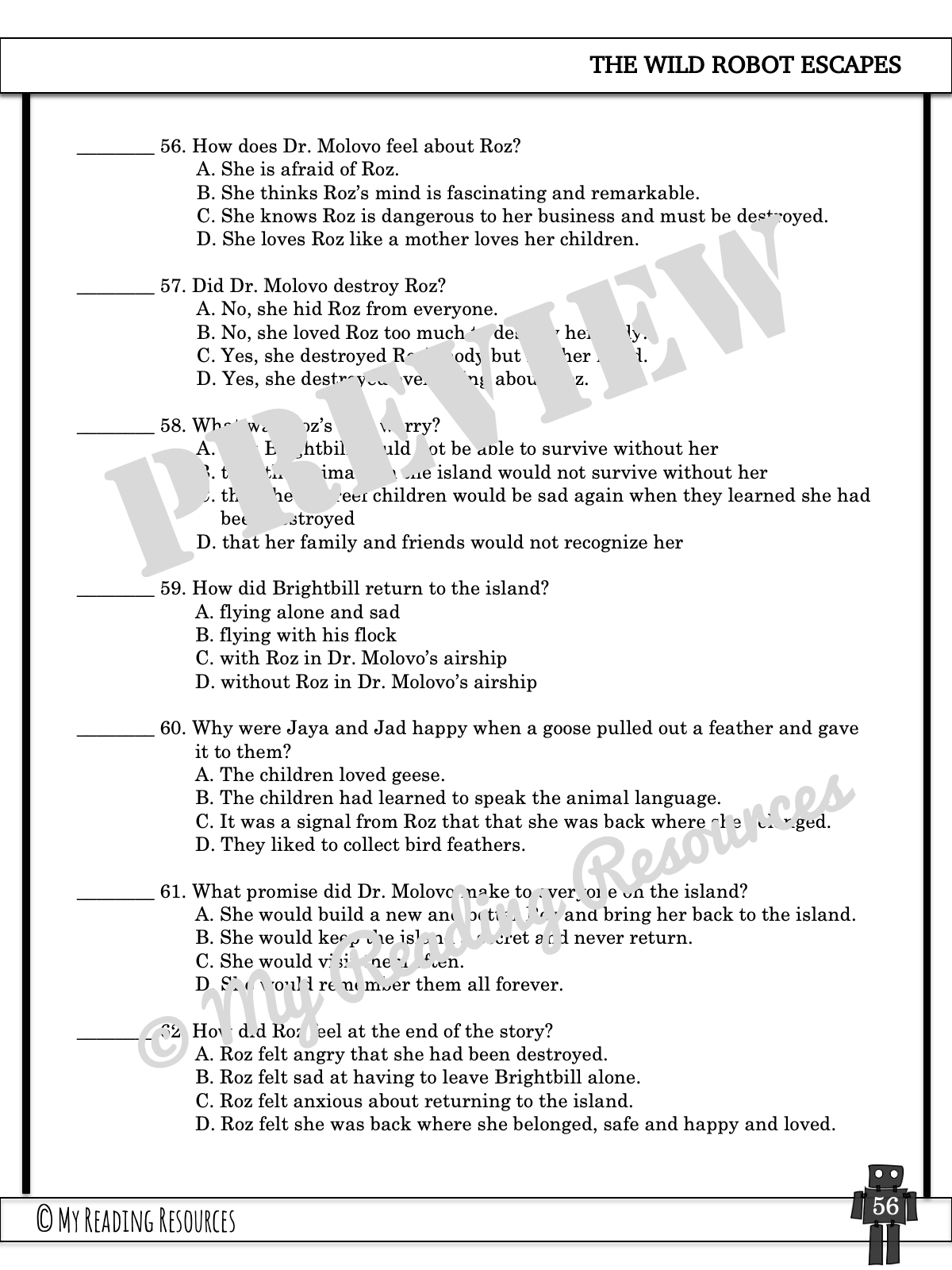 The Wild Robot Escapes Novel Study - My Reading Resources