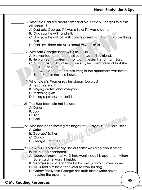 Liar & Spy Novel Study - My Reading Resources