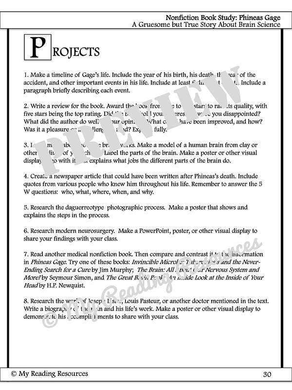 Phineas Gage Nonfiction Book Study - My Reading Resources