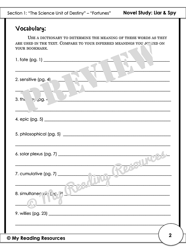 Liar & Spy Novel Study - My Reading Resources