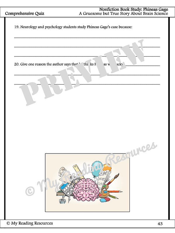 Phineas Gage Nonfiction Book Study - My Reading Resources