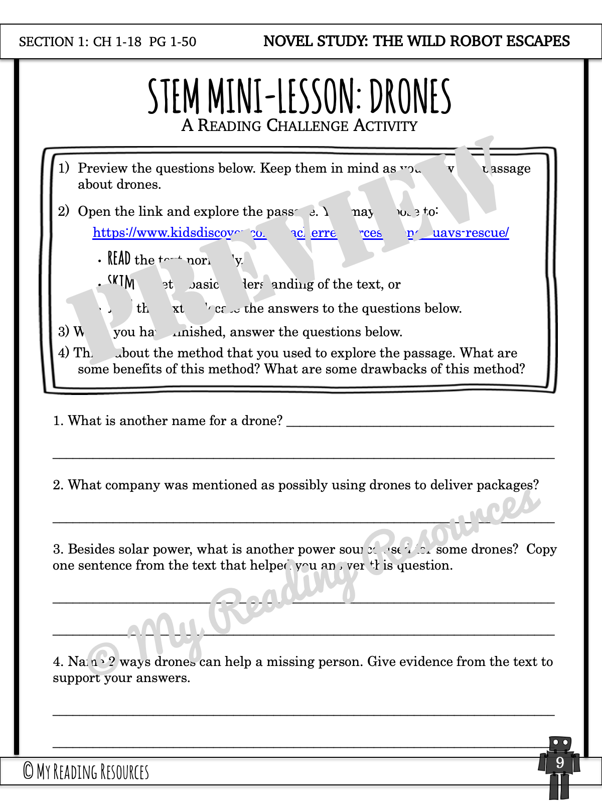The Wild Robot Escapes Novel Study - My Reading Resources