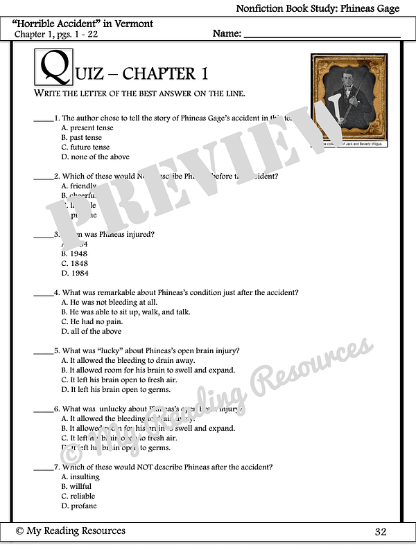 Phineas Gage Nonfiction Book Study - My Reading Resources