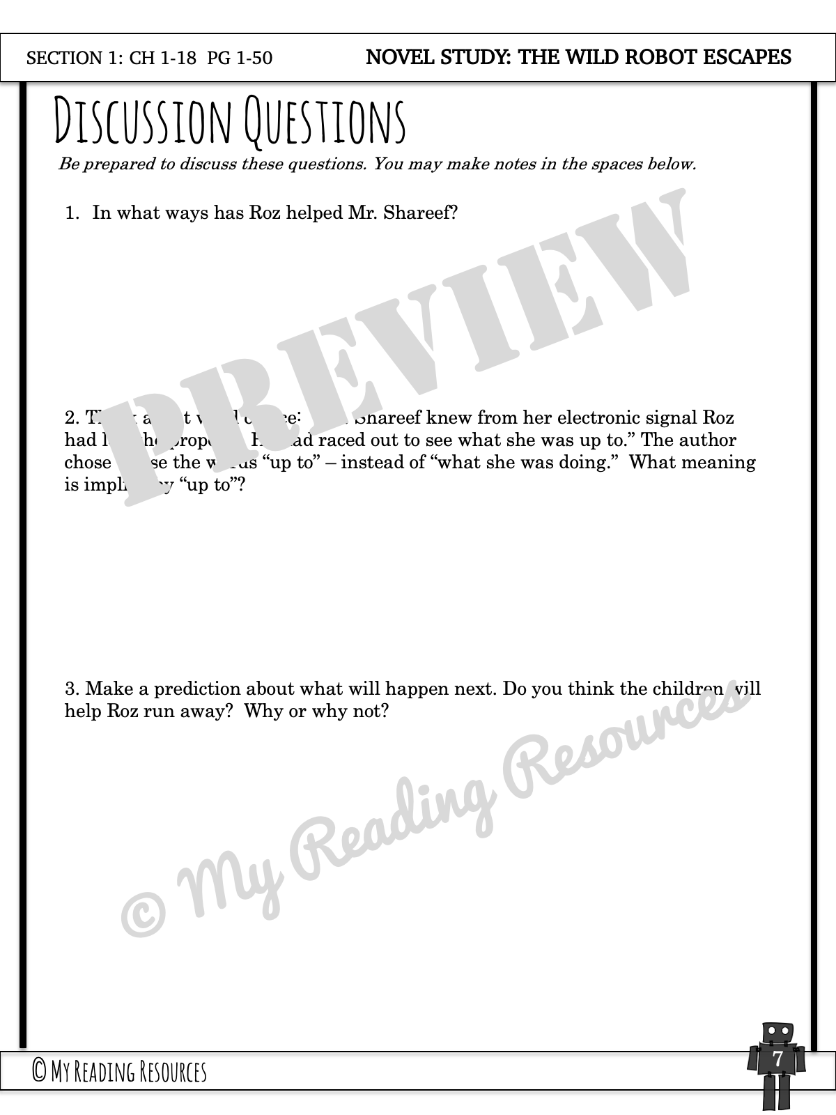 The Wild Robot Escapes Novel Study - My Reading Resources