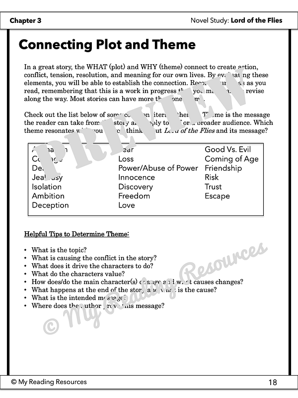Lord of the Flies Student Worksheet Packet - My Reading Resources