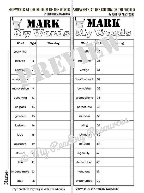 Shipwreck at the Bottom of the World Student Worksheet Packet - My ...