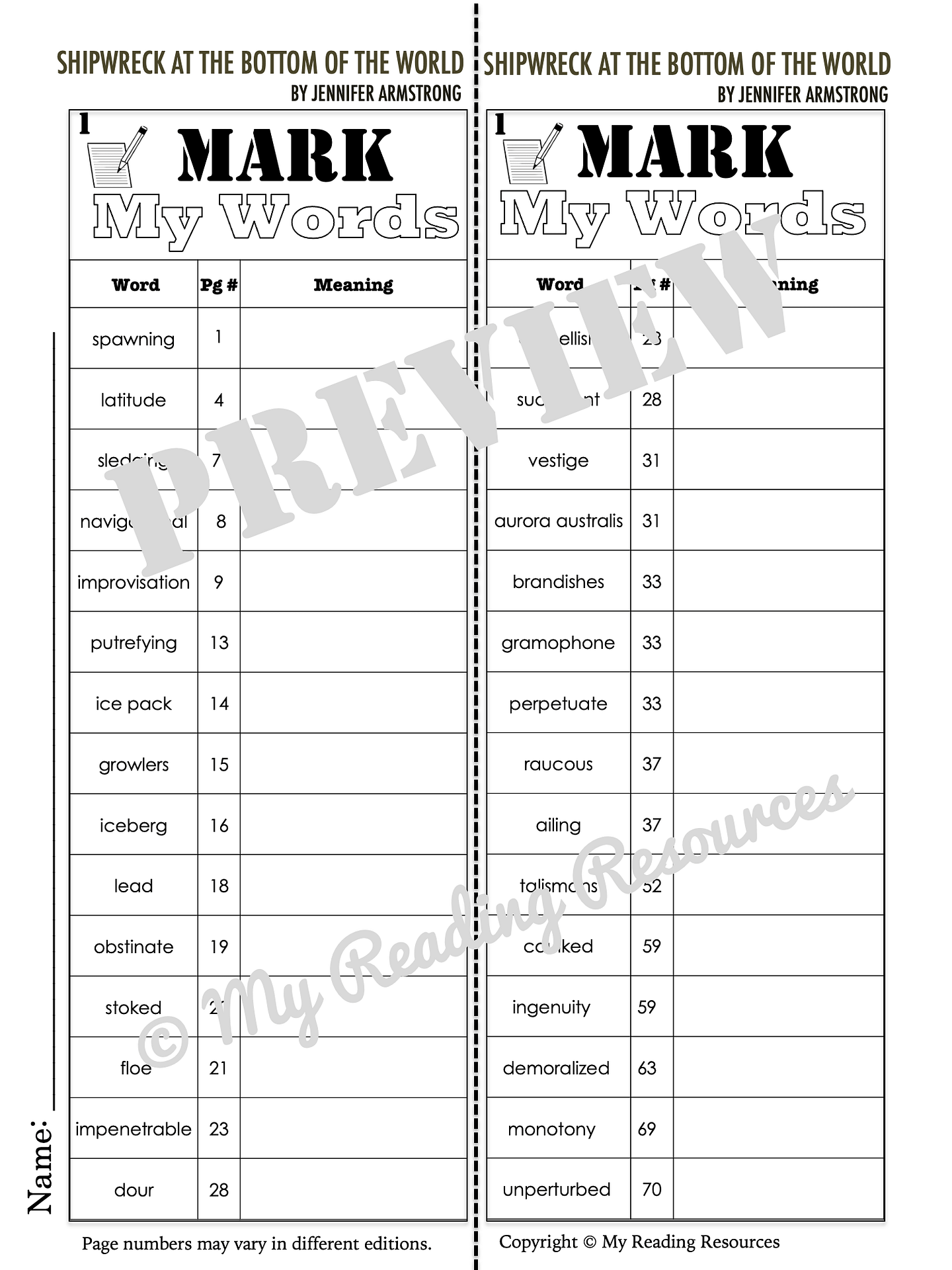 Shipwreck at the Bottom of the World Student Worksheet Packet - My ...