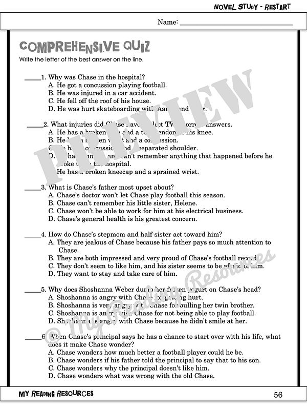 Restart Novel Study - My Reading Resources