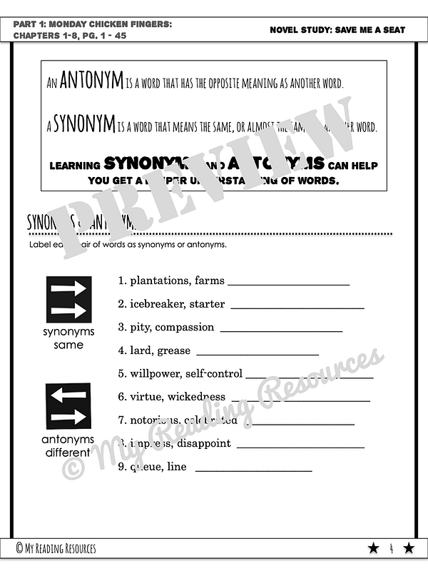 Save Me A Seat Student Worksheet Packet - My Reading Resources
