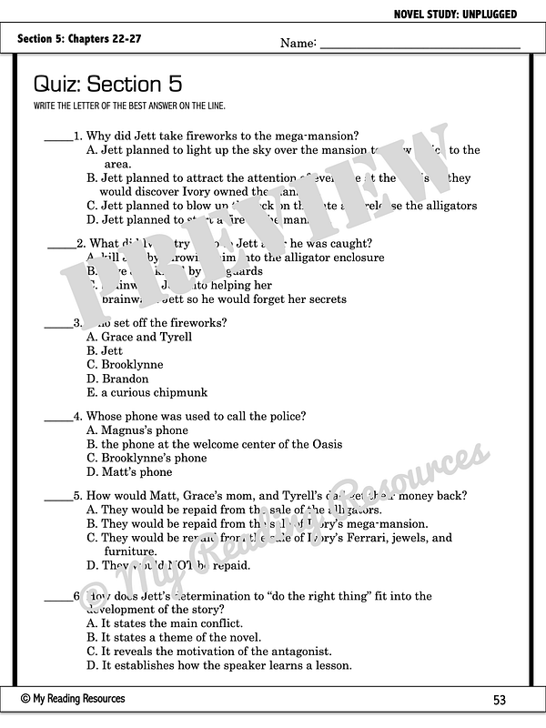 Unplugged Novel Study - My Reading Resources
