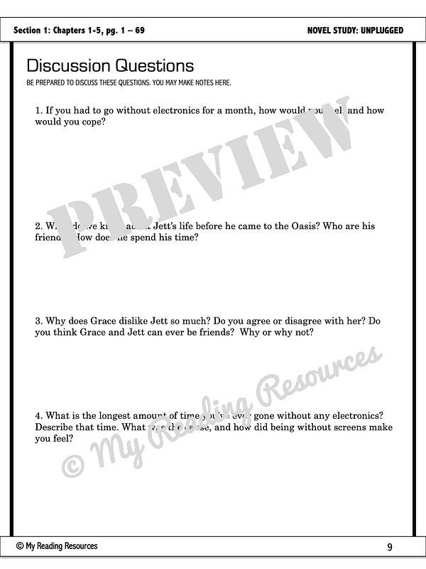 Unplugged Novel Study - My Reading Resources
