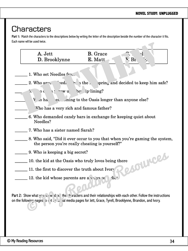 Unplugged Novel Study - My Reading Resources