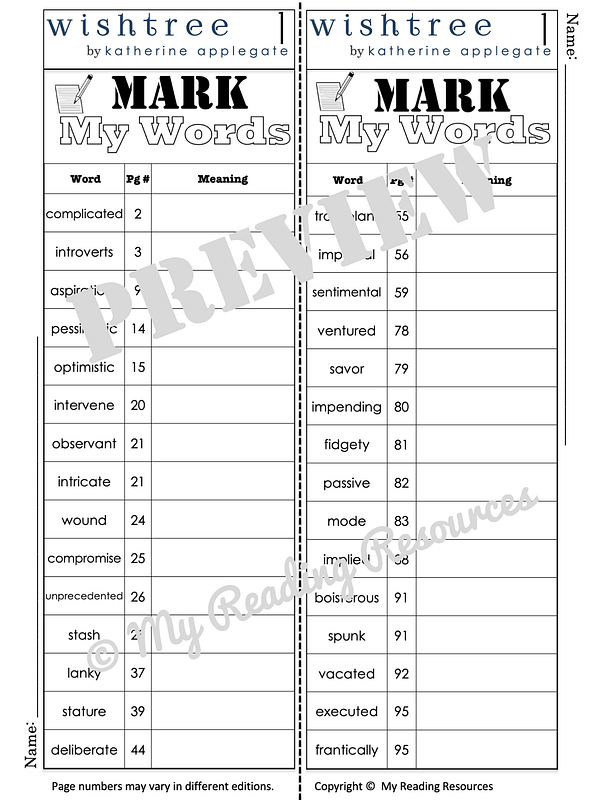 Wishtree Student Worksheet Packet - My Reading Resources