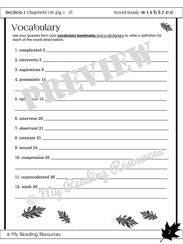 Wishtree Student Worksheet Packet - My Reading Resources