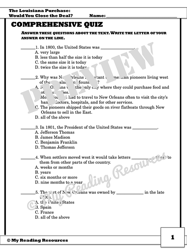 The Louisiana Purchase: Would You Close the Deal? Nonfiction Book Study ...