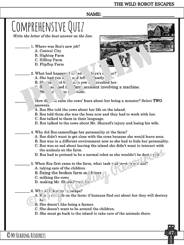 The Wild Robot Escapes Novel Study - My Reading Resources