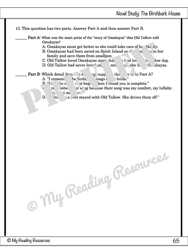 The Birchbark House Novel Study - My Reading Resources