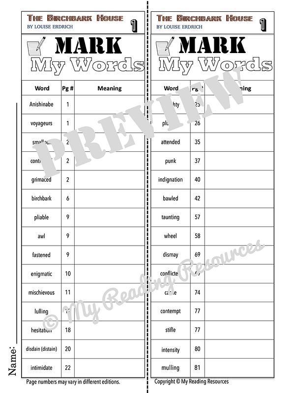 The Birchbark House Novel Study - My Reading Resources