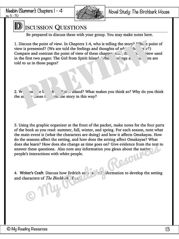 The Birchbark House Novel Study - My Reading Resources