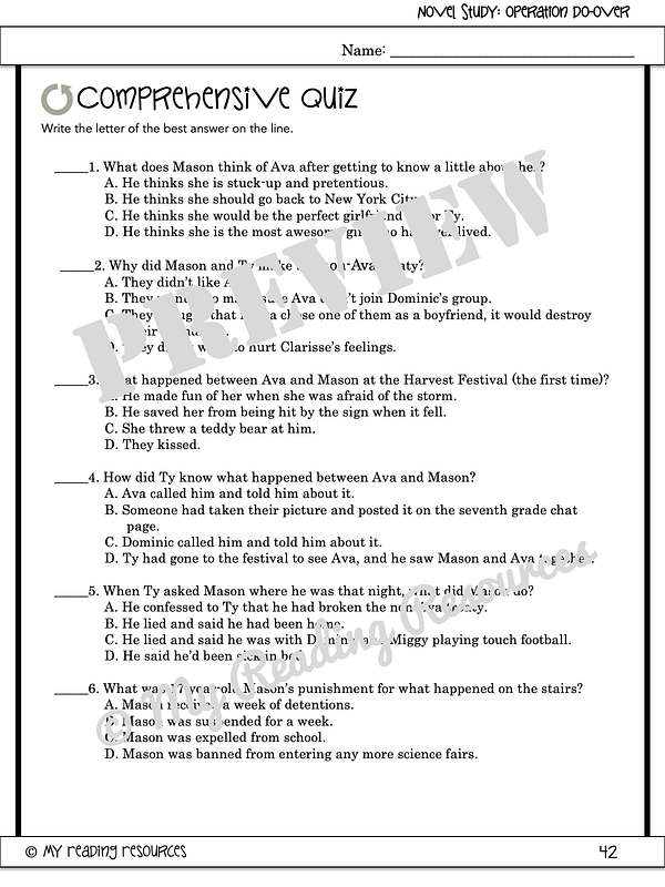 Operation Do-Over Novel Study - My Reading Resources