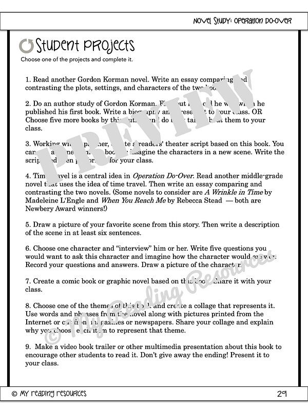 Operation Do-Over Novel Study - My Reading Resources